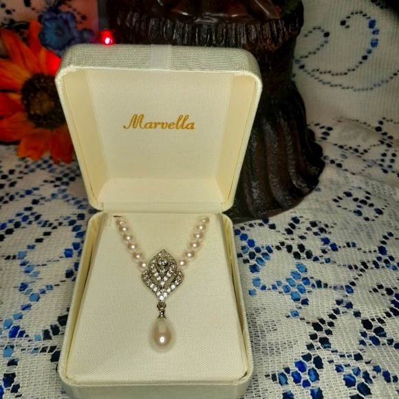 Marvella | Jewelry | Nwt Vintage Marvella Faux Pearl Rhinestone Silver ...